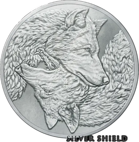 Two Wolf BU Silver Round 1 oz